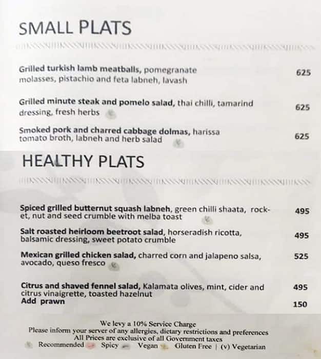 Menu of Plats, Malviya Nagar, New Delhi