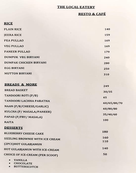 Menu at The Local Eatery, Ranchi