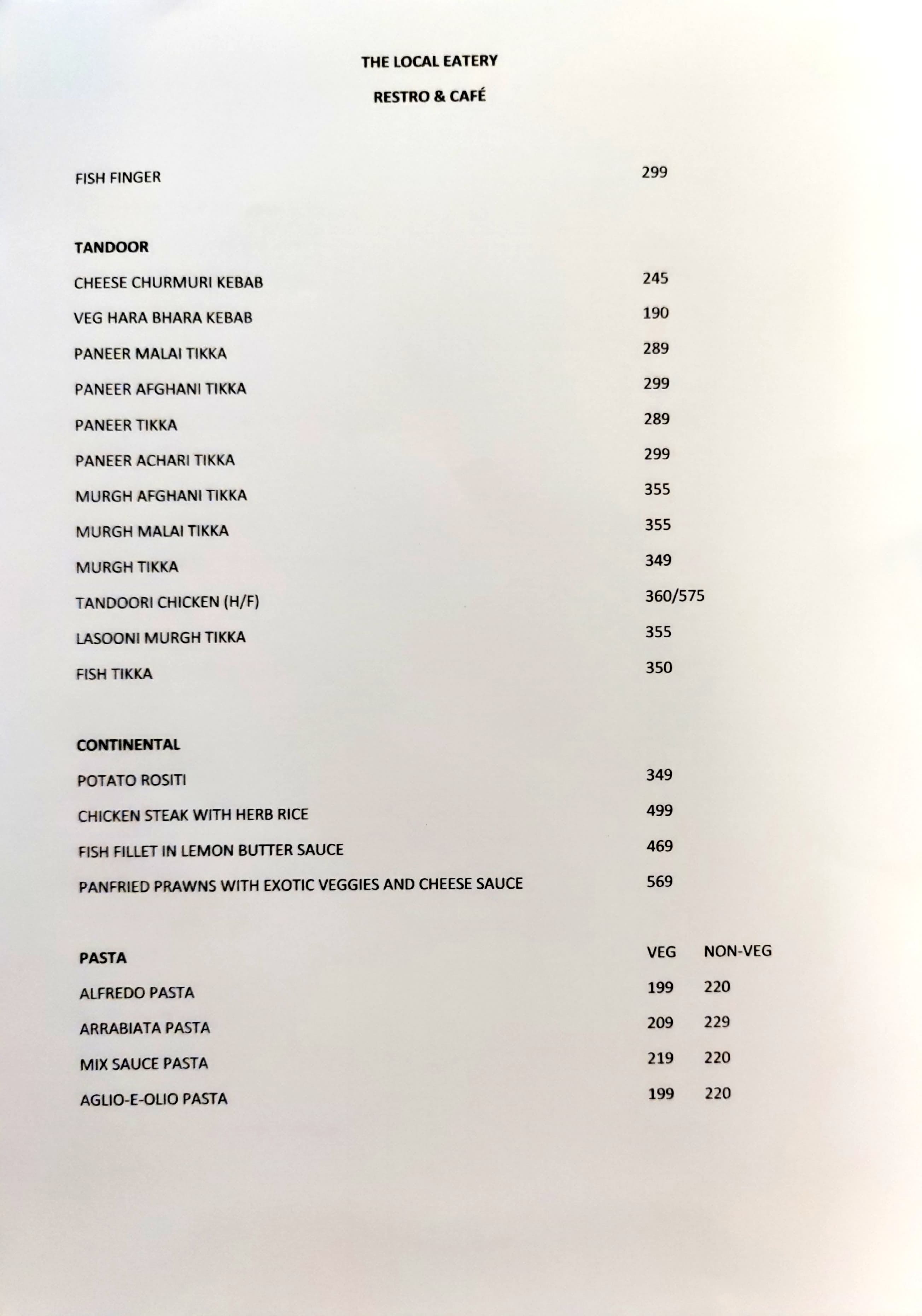 Menu at The Local Eatery, Ranchi