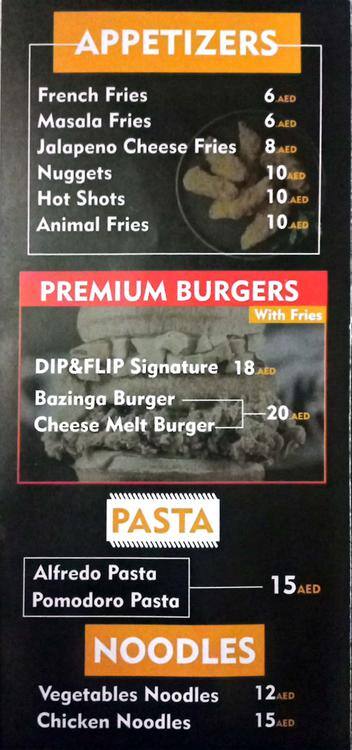 Menu of Dip & Flip, Al Nahda, Dubai