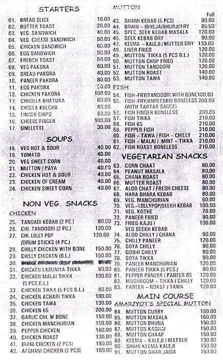 Amar Jyot Restaurant Menu, Menu for Amar Jyot Restaurant, JP Nagar ...