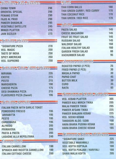 Menu at skymunch, Surat