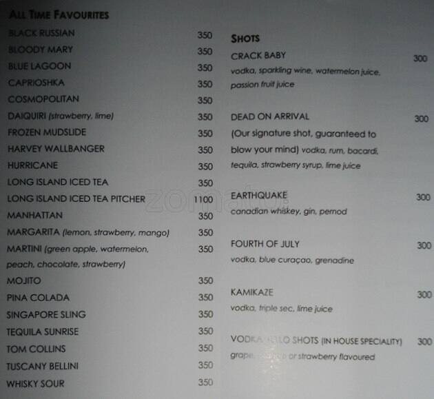 Menu at Sundowner, New Delhi, Hotel Vista