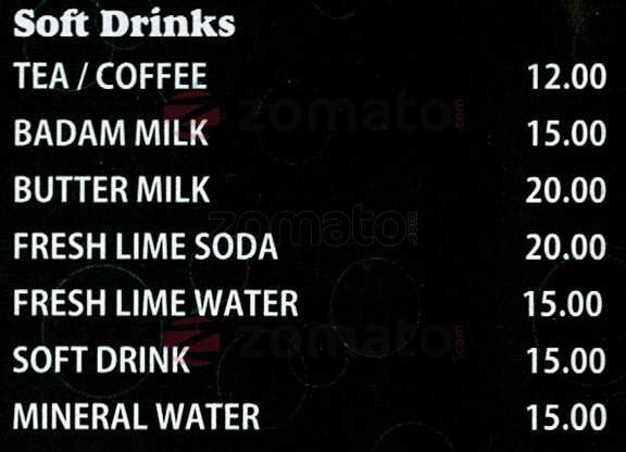 Menu at Avani, Bengaluru