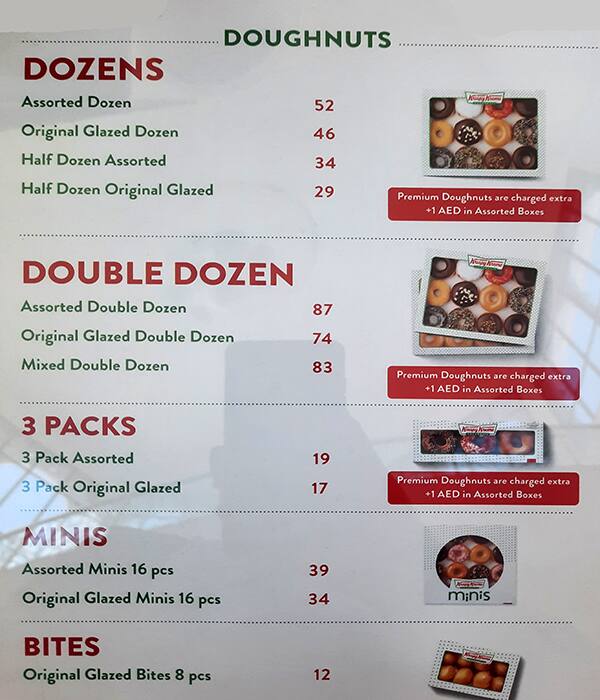 Menu of Krispy Kreme, Al Shamkha, Abu Dhabi