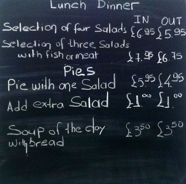 Menu at Food Filosophy cafe, London, 31 George St