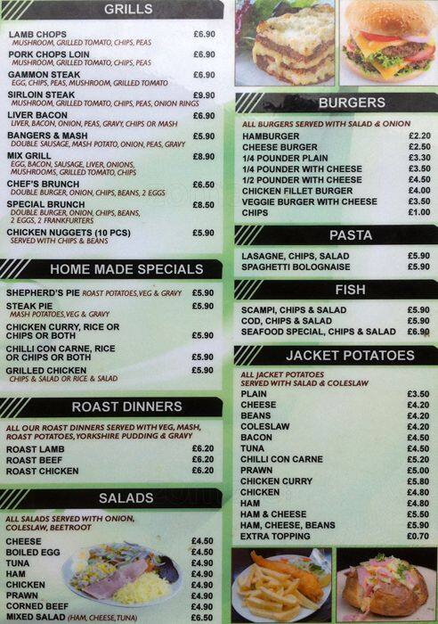 Menu at Cafe Pie & Mash, Bromley