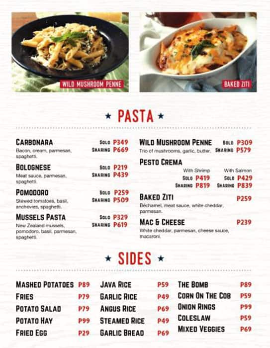 Menu at Tender Bobs restaurant, San Juan