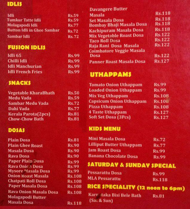 Menu at Mr. IDLI Food Court, Hyderabad, Road 1