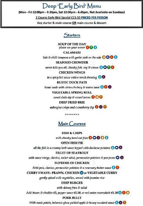 Menu at Deep Restaurant, Dublin