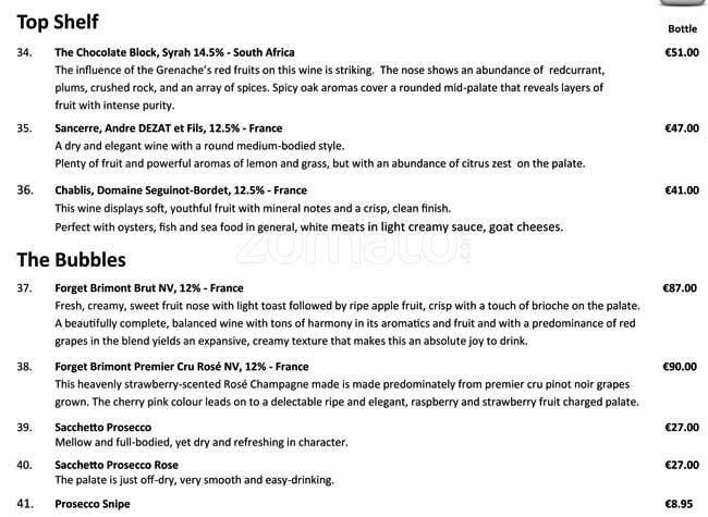 Menu at Deep Restaurant, Dublin