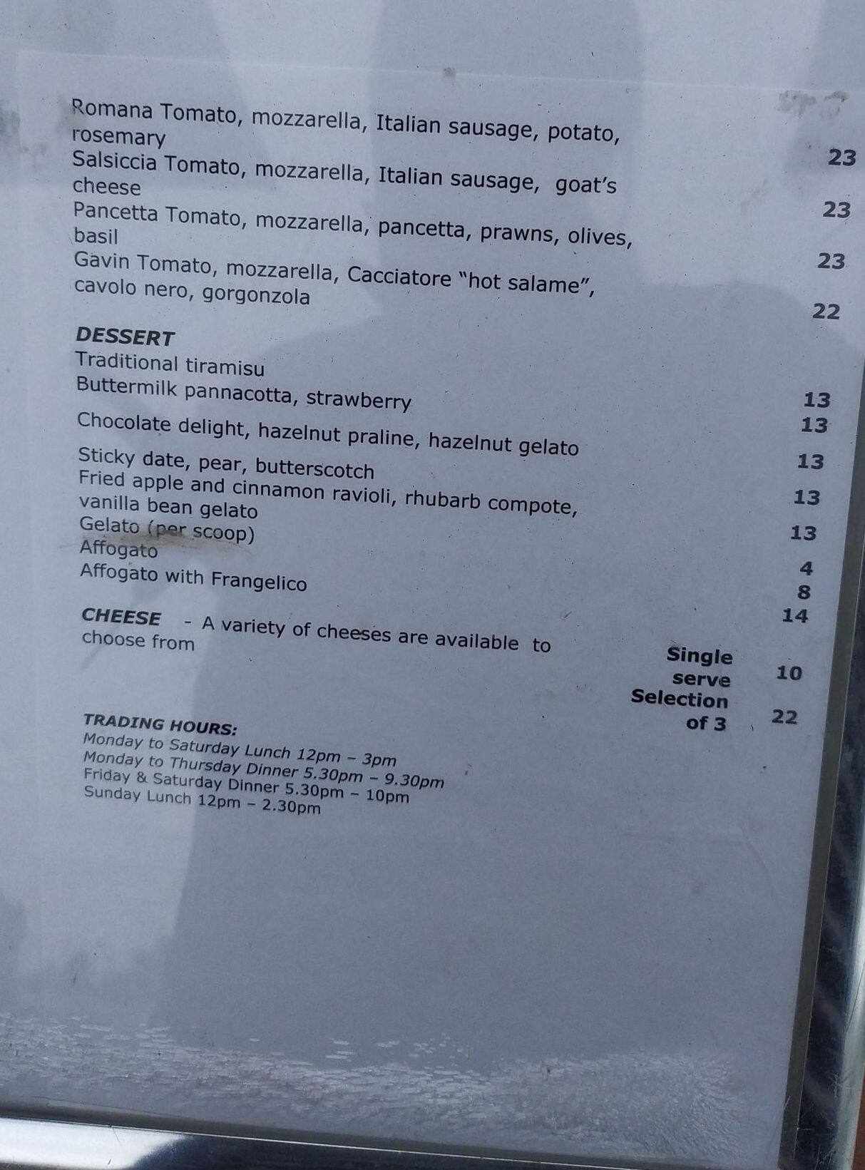 Menu at Il Lago Italian Restaurant, Baulkham Hills, G01/8 Century Cct