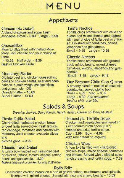 Menu at Monterey's Little Mexico restaurant, Grand Prairie
