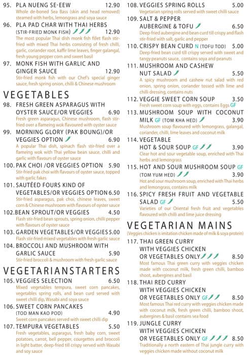 Menu at Dee Thai restaurant, Hale