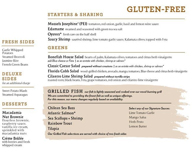 Menu at Bonefish Grill pub & bar, Spokane