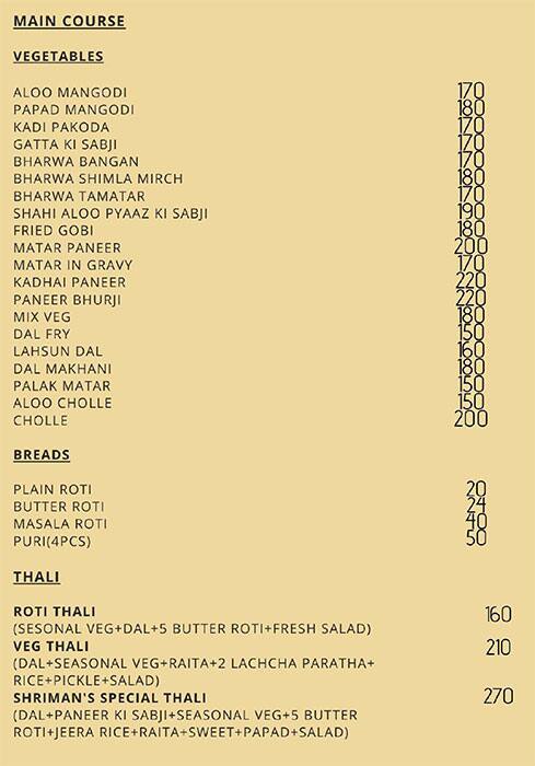 Menu at Shriman Foods, Jaipur