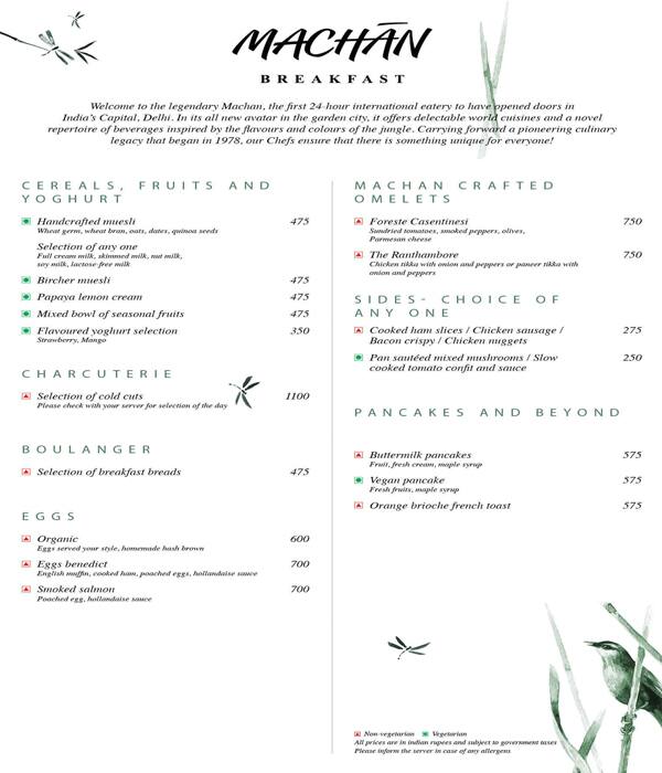 Menu at Machan, Bengaluru, The Taj West End