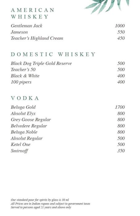 Menu at Machan, Bengaluru, The Taj West End