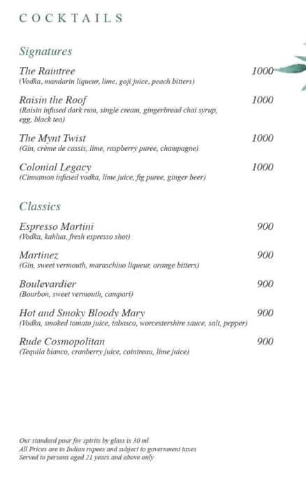 Menu at Machan, Bengaluru, The Taj West End