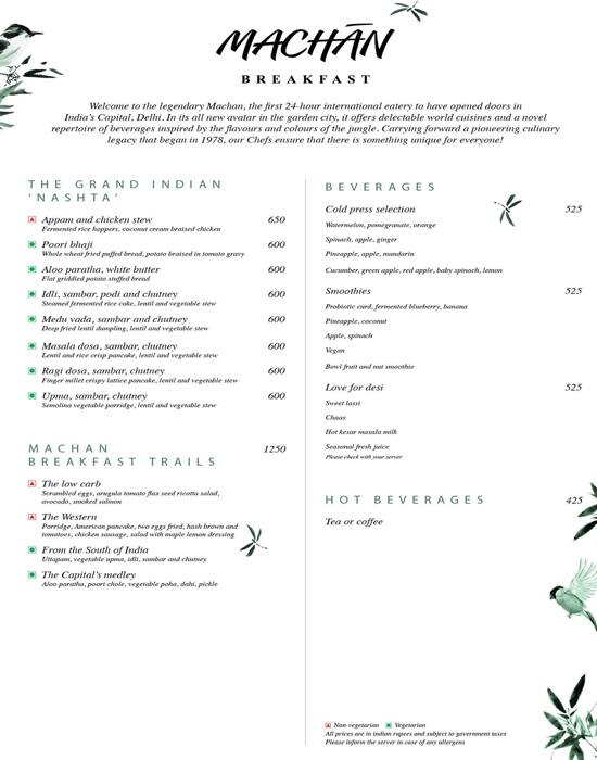 Menu at Machan, Bengaluru, The Taj West End