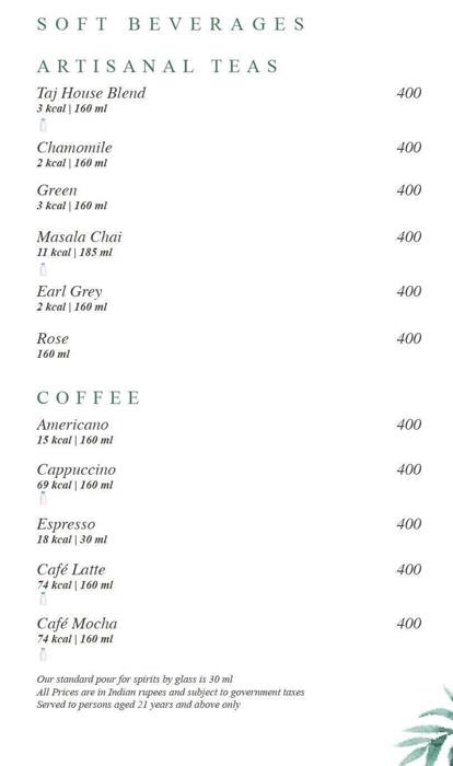 Menu at Machan, Bengaluru, The Taj West End
