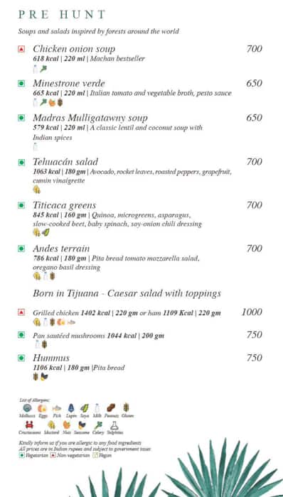 Menu at Machan, Bengaluru, The Taj West End