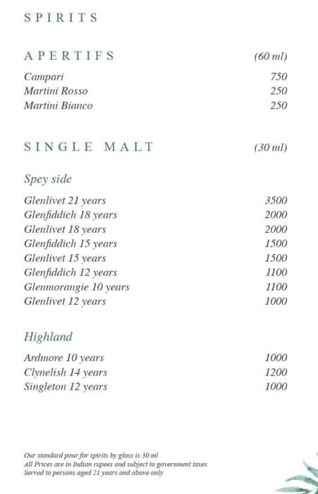 Menu at Machan, Bengaluru, The Taj West End