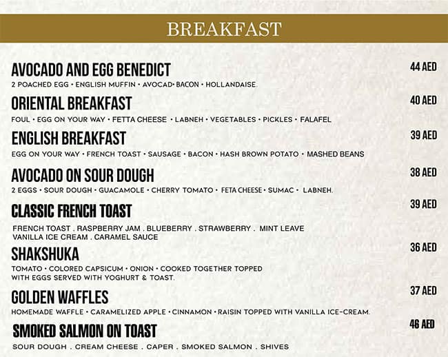 Menu of Aurum Restaurant & Cafe, Discovery Gardens, Dubai