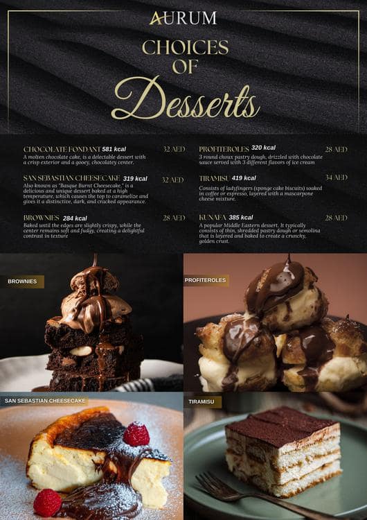 Menu of Aurum Restaurant & Cafe, Discovery Gardens, Dubai