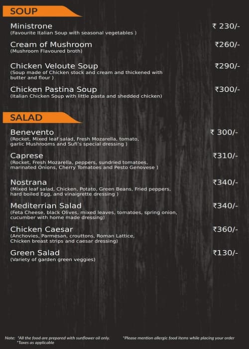 Menu of Sufi's Restaurant And Coffee Shop, Patia, Bhubaneshwar