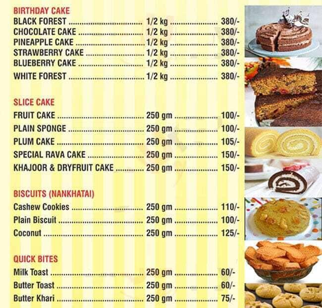 Menu of BIB Cake Shop, Chandan Nagar, Pune