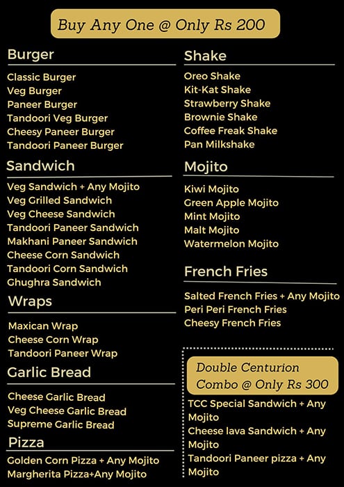 Menu at The Centurion cafe, Ahmedabad