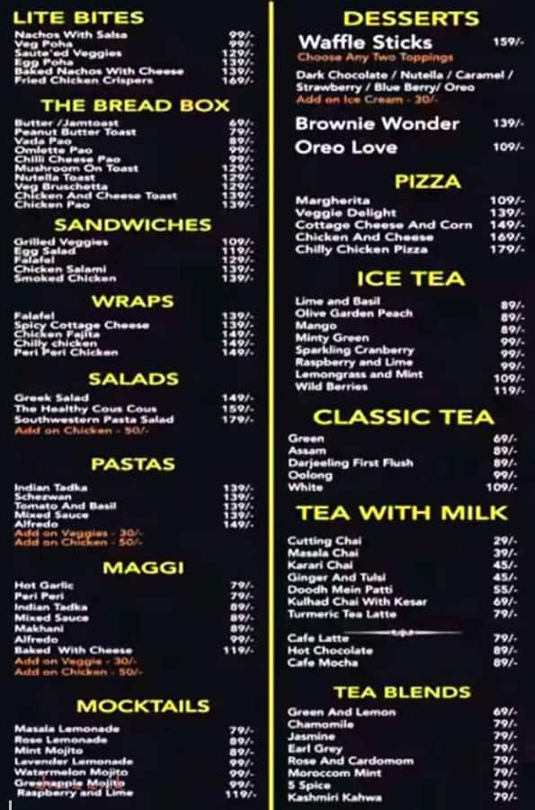 Menu of World Of Chai, Jasola, New Delhi