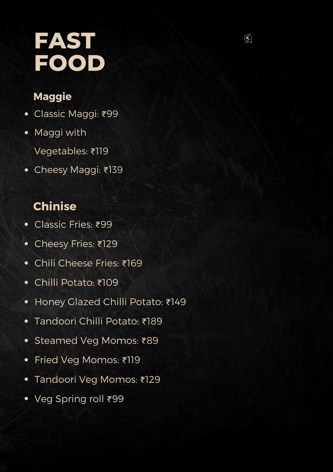 Menu of Try 99, NIT, Faridabad