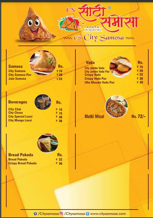 Menu of City Samosa, Dhanori, Pune