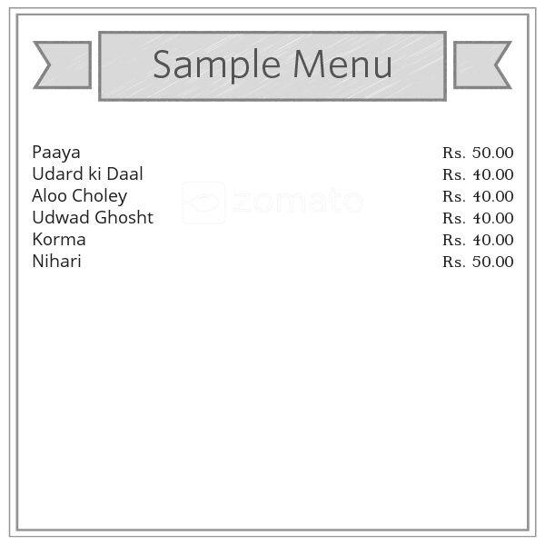 Menu at Shahi Darbar hotel, Dehradun