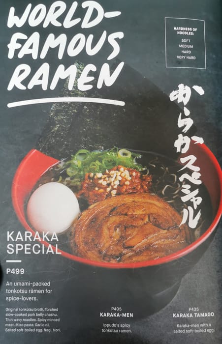 Menu at Ippudo restaurant, Mandaluyong