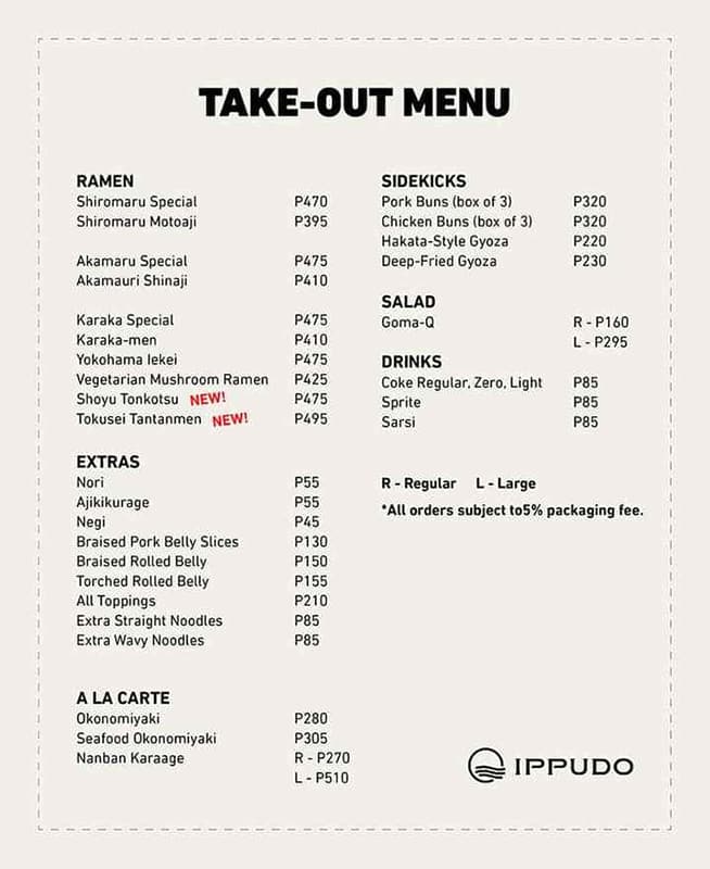 Menu at Ippudo restaurant, Makati, Second Floor