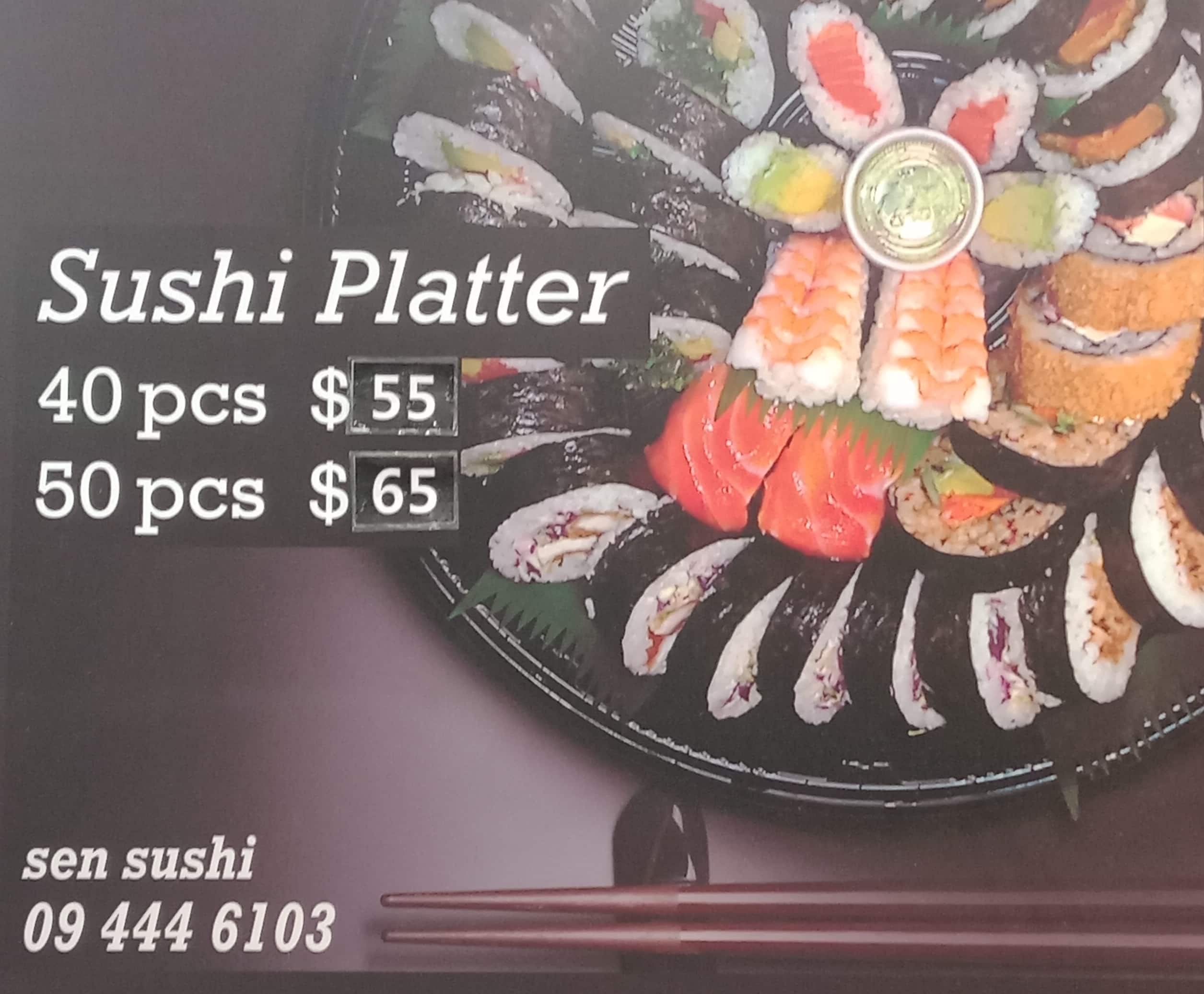 Menu at Sen Sushi restaurant, Auckland, Glenfield Mall Westfield