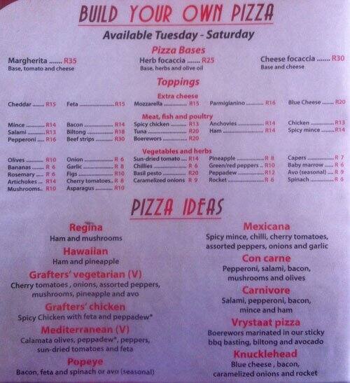 Menu at Grafters Tavern - What’s the Rush! pub & bar, Pretoria