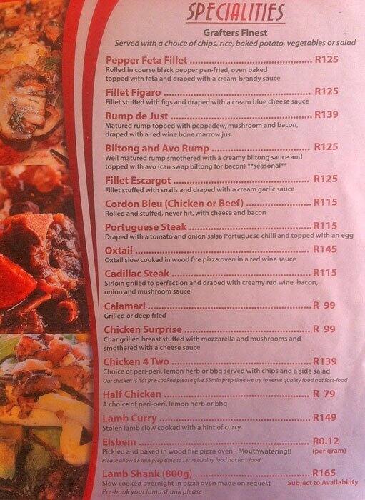 Menu at Grafters Tavern - What’s the Rush! pub & bar, Pretoria