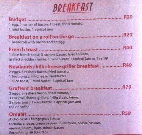 Menu at Grafters Tavern - What’s the Rush! pub & bar, Pretoria