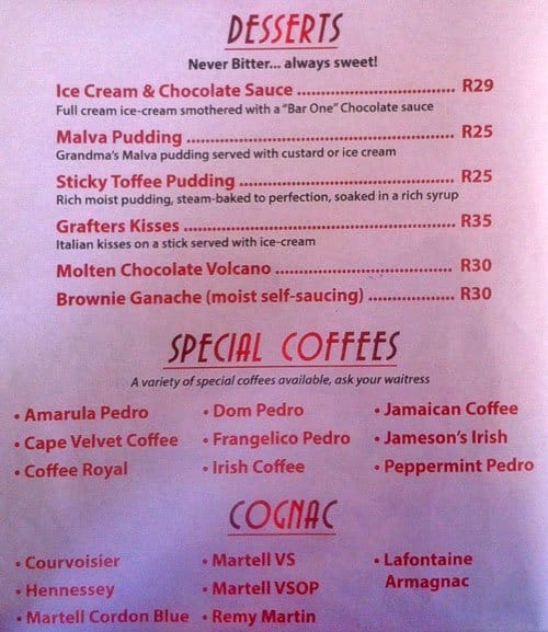 Menu at Grafters Tavern - What’s the Rush! pub & bar, Pretoria