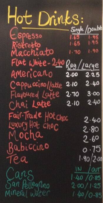 Menu at Cafe Wander, Glasgow, Argyle Street