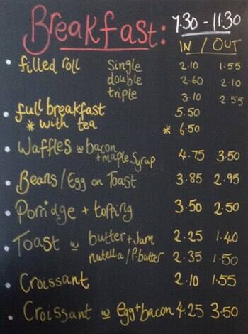 Menu at Cafe Wander, Glasgow, Argyle Street