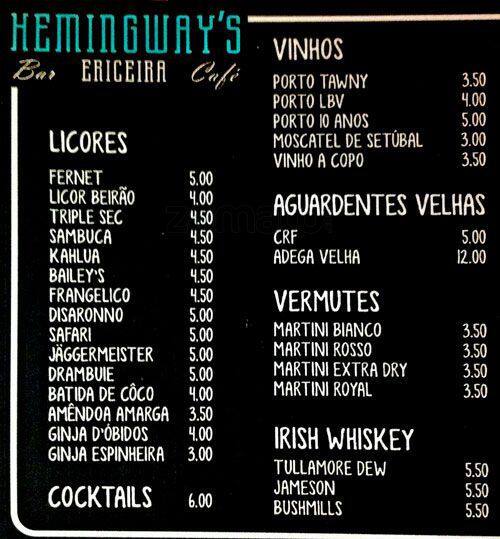 Menu em Hemingway's Ericeira Bar Café, Ericeira