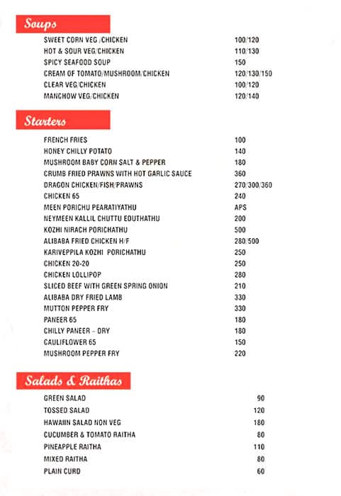 Menu of Ali Baba & 41 Dishes, Panampilly Nagar, Kochi