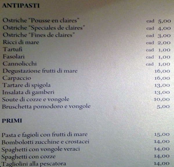 Menu da Da Benito e Gilberto ristorante, Roma