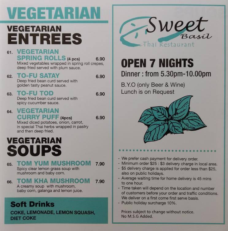 Menu at Sweet Basil Thai Restaurant, Gymea