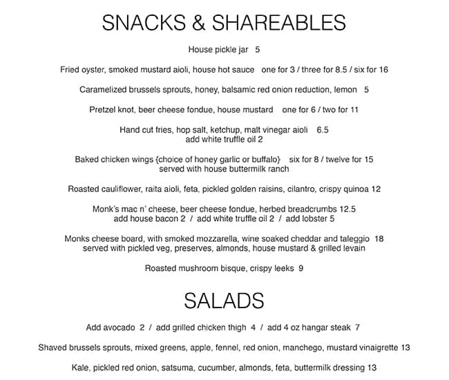 Menu at The Monk's Kettle pub & bar, San Francisco